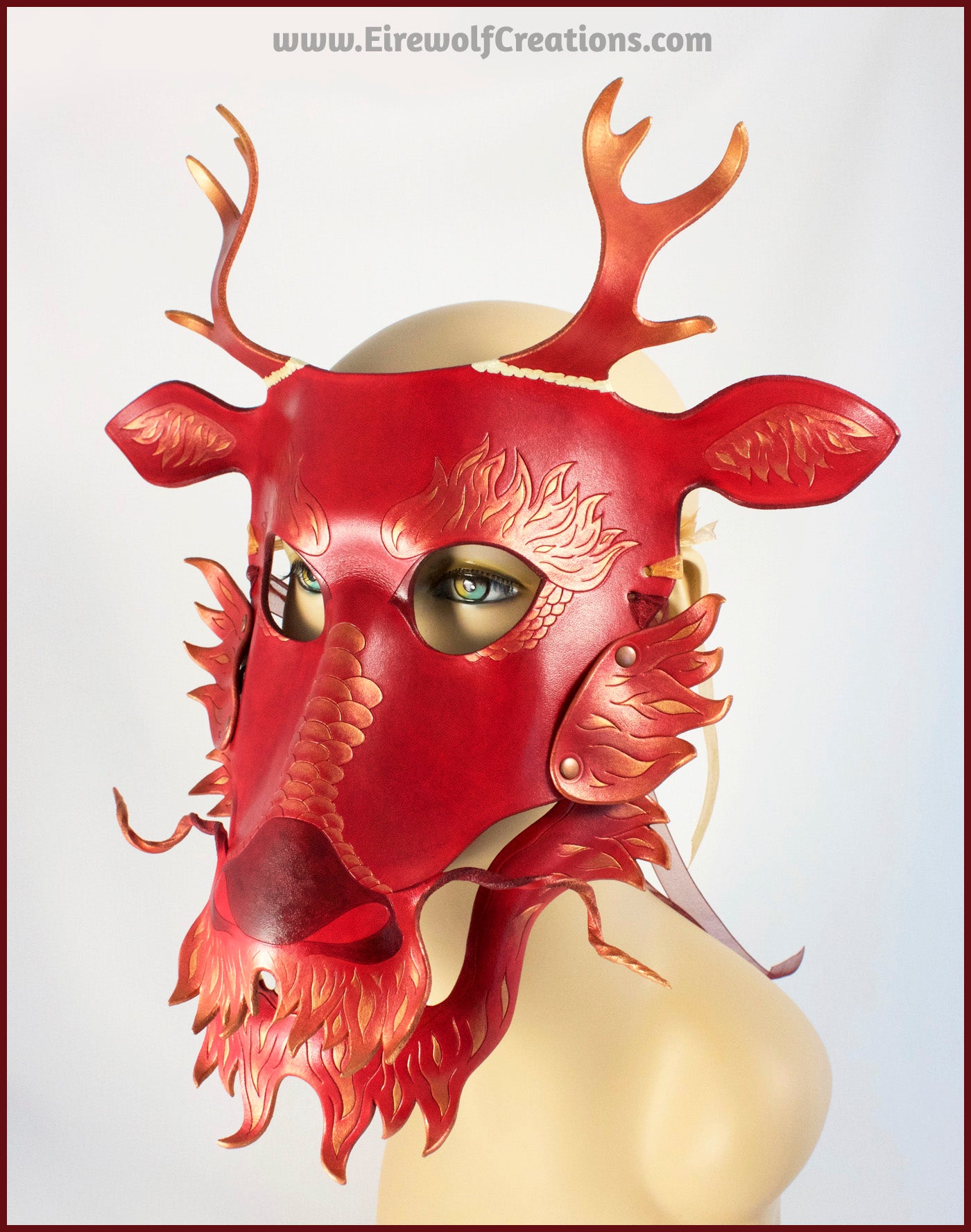 Red and Gold Eastern Dragon mask, handmade leather masquerade costume ...