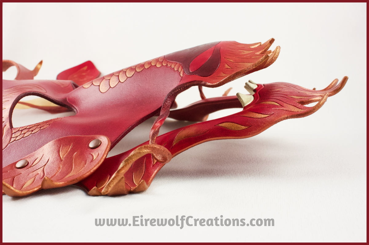 Red and Gold Eastern Dragon mask, handmade leather masquerade costume ...
