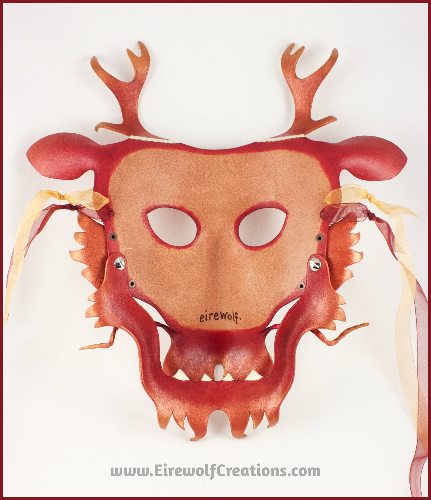 Red and Gold Eastern Dragon mask, handmade leather masquerade costume ...