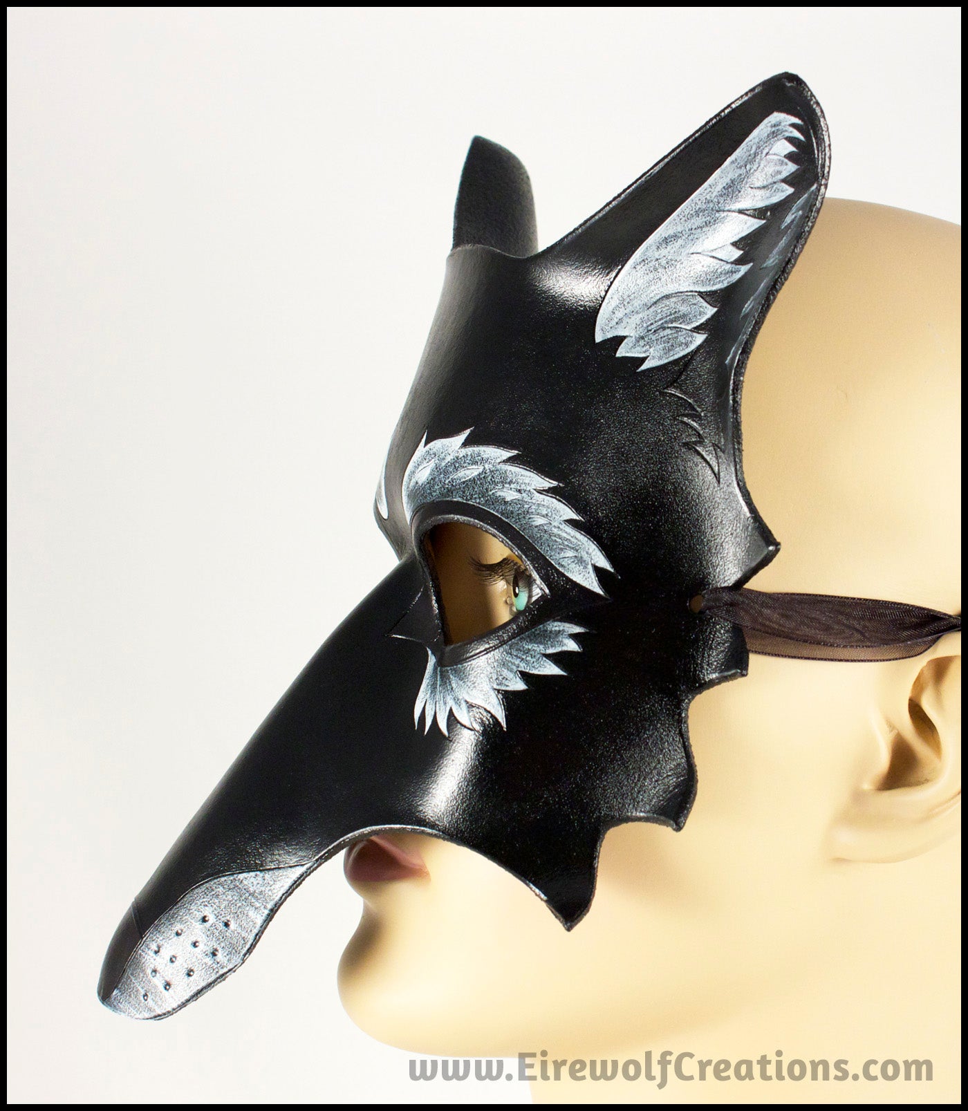 Black Wolf mask handmade leather masquerade costume Halloween Mardi Gr ...