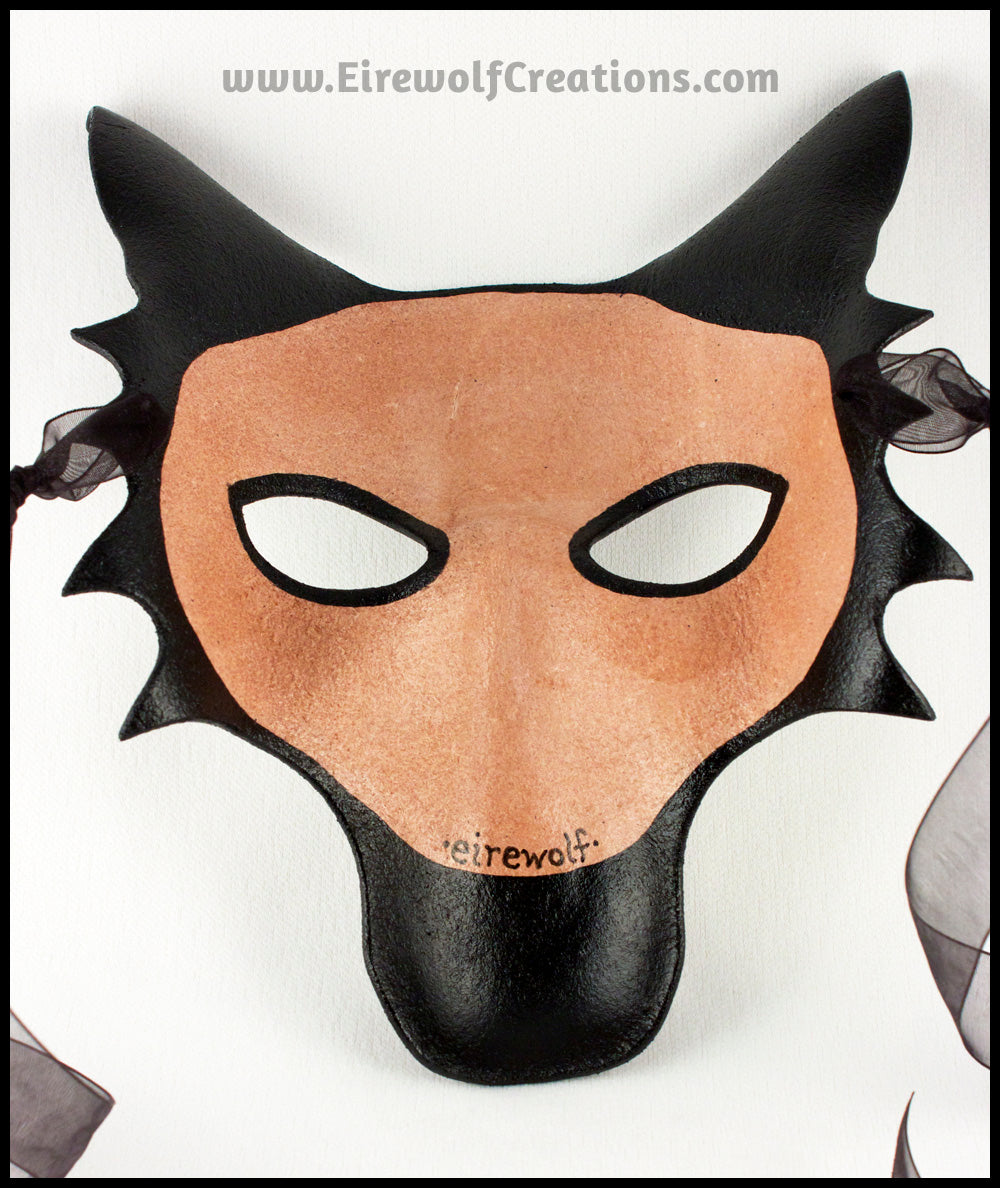 Black Wolf mask handmade leather masquerade costume Halloween Mardi Gr ...